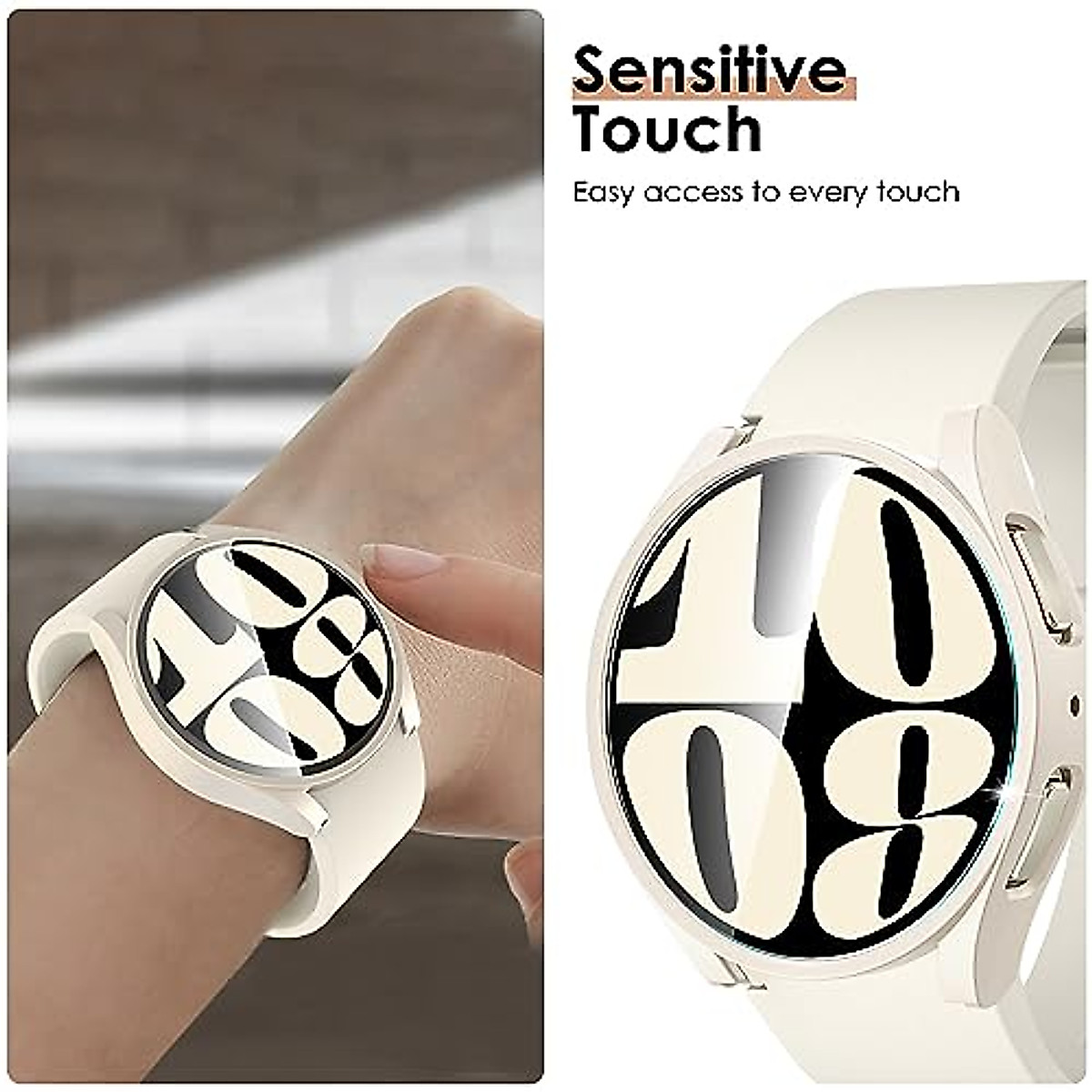 EWUONU [4+4Pack Galaxy Watch 6 Screen Protector Case 40mm 2023, Anti-Fog Tempered Glass Film and Hard PC Bumper Case Cover for Samsung Galaxy Watch 6 40mm