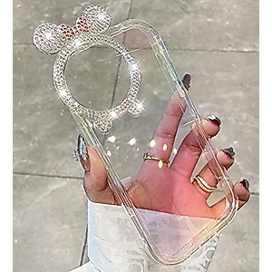 Threesee for iPhone 14 Pro Max Mickey Mouse Cartoon Case,Bling Glitter Diamond Cute Bow Soft TPU Women Girls Kids Protective Clear Phone Case for iPhone14 Pro Max 6.7 inch