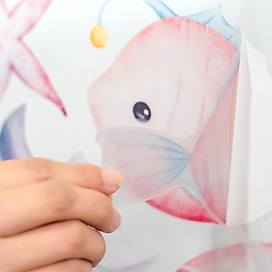 MUWEOL Under The Sea Mermaid Wall Decals - Ocean Fish Turtle Wall Stickers Bathroom Girls Bedroom Baby Nursery Wall Decoration,Sea Animals Wall Stickers