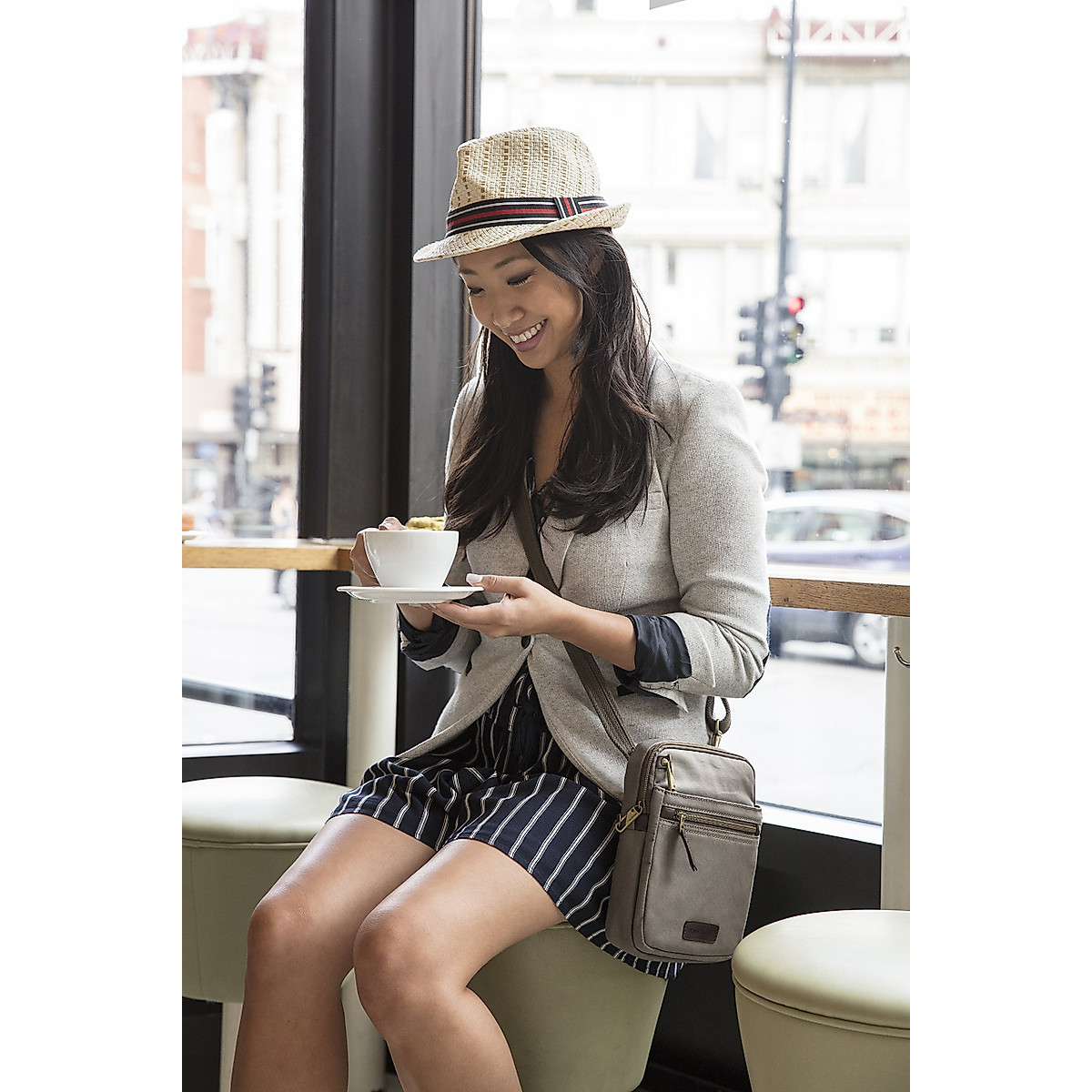 Travelon: Anti-Theft Courier Small N/s Slim Travel Bag - Stone Gray