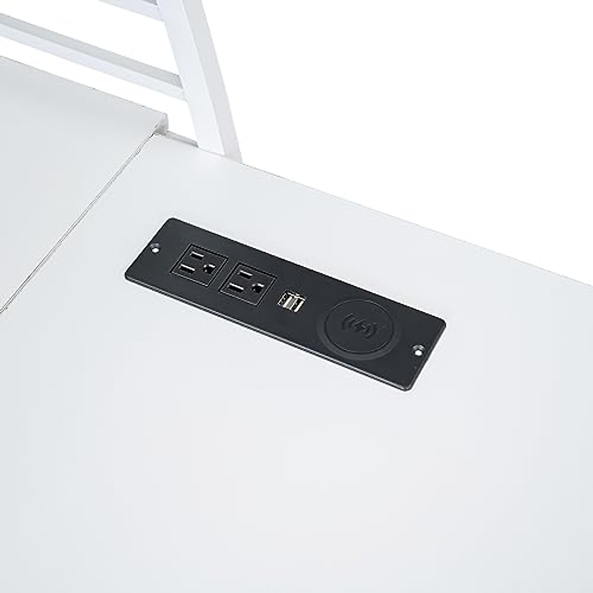 ALYSAHOME Twin Size Loft Bed with 4 Layers of Shelves and L-Shaped Desk, Stylish Metal Frame Bed with a Set of Sockets, USB Ports and and Wireless Charging, White