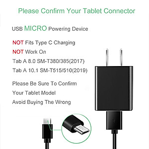 USB Micro Charger Compatible Samsung Galaxy Note, Tab A, E, S2, 3, 4, 7.0" 8.0" 9.6" 9.7" 10.1", SM-T280/ 350/580/ 560/530 Tablet, Phone Galaxy J8, J7, J6, S7, S6, S5 with 5 FT Charging Cable Cord