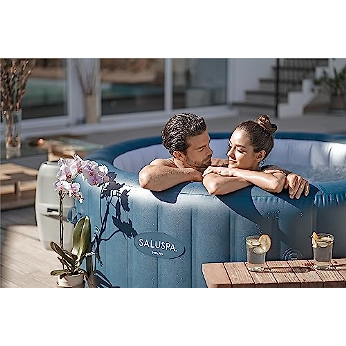 Bestway SaluSpa Milan AirJet 2 to 6 Person Inflatable Hot Tub Round Portable Outdoor Spa with 140 Soothing AirJets, App Control and Cover, Blue