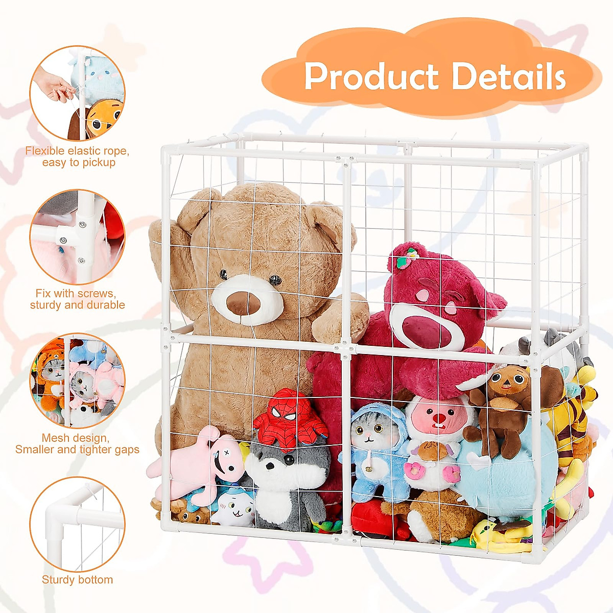 LIANTRAL Stuffed Animal Storage Organizer Zoo Stuffed Animal Holder Large Plush Storage Shelf with Elastic Band for Nursery Playroom Bedroom, Living Room Chests & Organizers, White