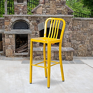 Flash Furniture Gael Commercial Grade 2 Pack 30" High Yellow Metal Indoor-Outdoor Barstool with Vertical Slat Back