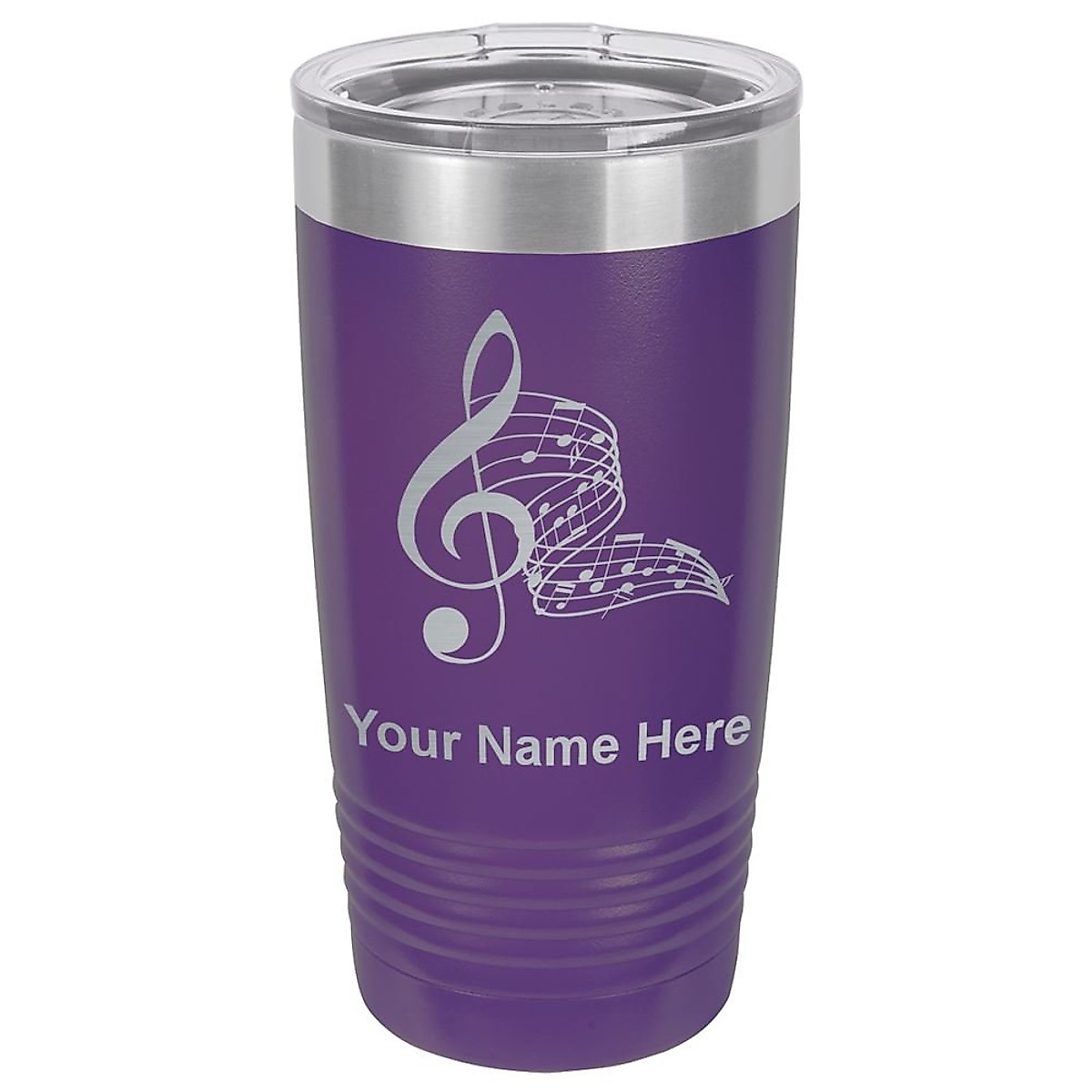 LaserGram 20oz Vacuum Insulated Tumbler Mug, Musical Notes, Personalized Engraving Included (Dark Purple)