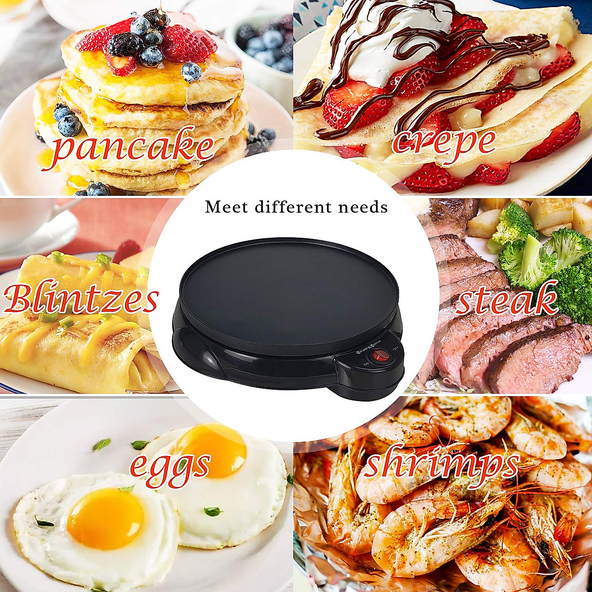 Health and Home Electric Crepe Maker - 10"Crepe Pan,Crepe Griddle, Non-stick Pancake Maker - Easy Clean & Includes Wooden Spatula, Batter Spreader