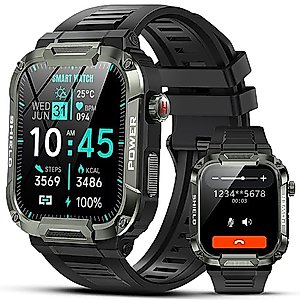 Jireausty Smart Watch for Men - 1.85“ Military Smart Watches IP68 Waterproof Smart Watches with Bluetooth Call Outdoor Tactical Sports Rugged Fitness Tracker Watch for iPhone Android