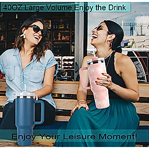 DREAMING MY DREAM 40oz Tumbler with Handle, H2.0 Tumbler Reusable Vacuum, Insulated Tumbler With Lid and Straws, Insulated Cup, Leak Resistant Lid (Tie Dye Pink)