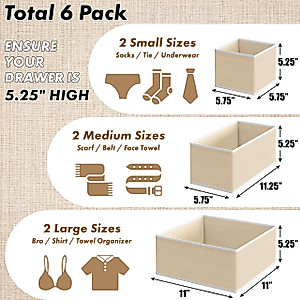 Simple Houseware Foldable Cloth Storage Box Closet Dresser Drawer Divider Organizer Basket Bins for Underwear Bras, Beige (Set of 6)