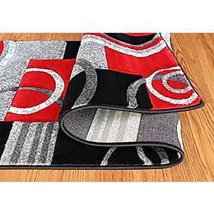 Masada Rugs, Sophia Collection Hand Carved Area Rug Modern Contemporary Red Grey White Black (2 Feet X 7 Feet 3 Inch) Runner