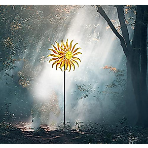 Fawgold Wind Spinner Outdoor Metal Sun Wind Sculpture Spinners for Yard Patio Lawn Garden Decoration 75 inches Double Windmill 360 Degrees Swivel Spinner with Metal Stake