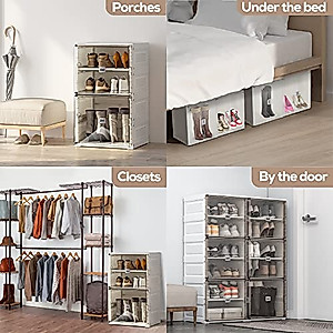 ORGXpert Stackable Drop Front Shoe Storage Organizer, Reusability Stylish Clear Plastic Shoe Box, Sturdy XLarge Shoe Display Container with Lids, Fits up to Size 12 Sneakers High Tops, 2 Layer