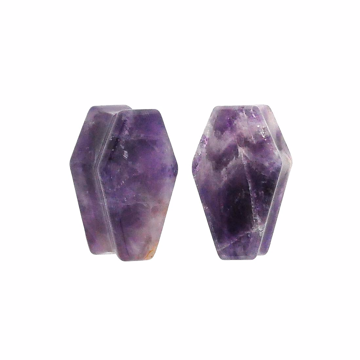 Mystic Metals Body Jewelry Pair of Amethyst Stone Coffin Shaped Double Flare Plugs (STN-651) (00g (10mm))