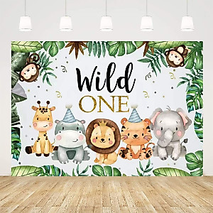 Tsoifu Safari 1st Birthday Decorations for Boy Wild One Backdorp Happy Birthday Banner Jungle Themed Tablecloth Balloon Garland Kit