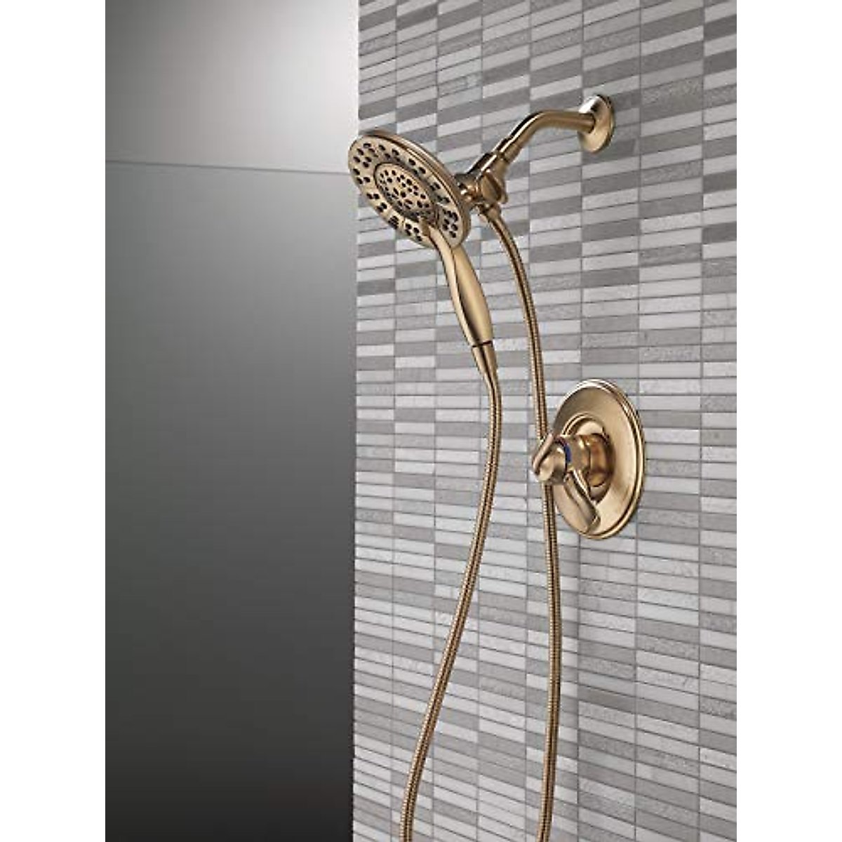 Delta Faucet Linden 17 Series Dual-Function Shower Faucet, Shower Trim Kit with 4-Spray In2ition 2-in-1 Dual Hand Held Shower Head with Hose, Champagne Bronze T17294-CZ-I (Valve Not Included)