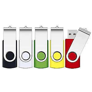 32GB USB Flash Drive, SRVR 5 Pack USB 2.0 Flash Drive Metal Swivel USB Memory Stick with LED Indicator, Fold Storage Thumb Drives Jump Drive with Lanyards (5 Mixed Color)