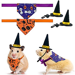 CooShou Halloween Guinea Pigs Wizard Hat Bandanas Costume Rabbit Triangular Scarf Black Orange Pumpkin Spider Bat Devil for Small Animals Bunny Sugar Glider Holiday Party S