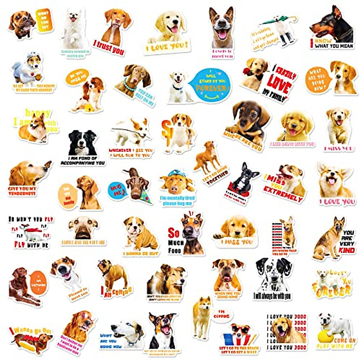 50Pcs Cool Dog Stickers Bulk Cute Funny for Kids Water Bottles, Vinyl Waterproof Laptop Realistic Dog Sticker Pack for Phone Guitar Luggage Skateboard Teens Boys Girls (Dog1)