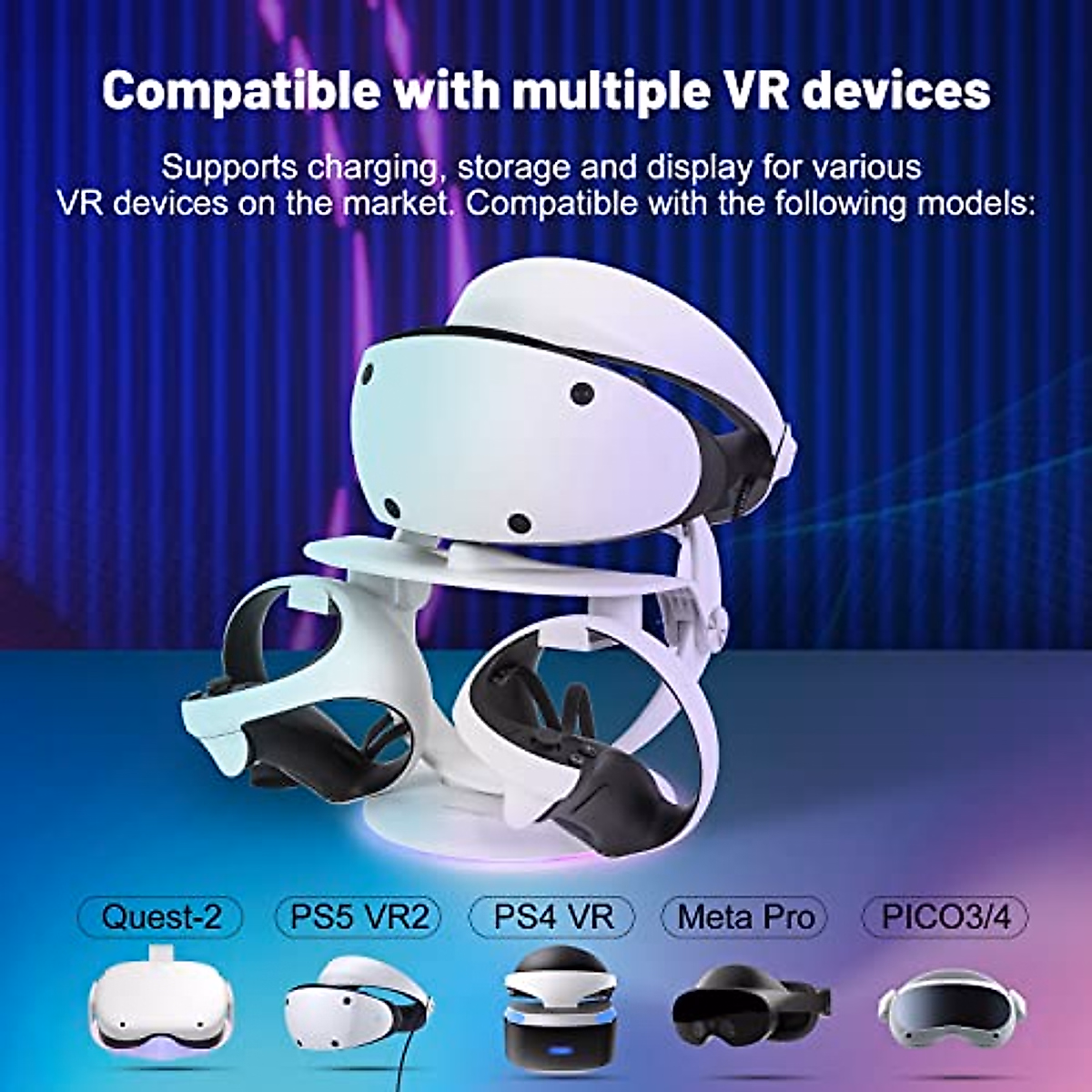 LanPavilion Charging Stand for Oculus Quest 2/Meta Quest 2 Headset, PSVR2 Controllers - Stylish Black Hole Design with RGB Lighting, Compatible with Quest 2, PS VR2, Meta Quest Pro, Pico 4