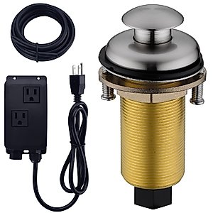Garbage Disposal Air Switch Kit,With Long Button (Solid Brass) for Sink Top,With Power Module & Cabel,Food Waste Disposals Replacement Parts,Brushed Gold