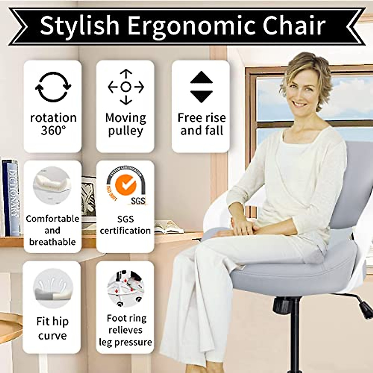 BOJUZIJA Tall Office Chair,Drafting Chair,Standing Computer Desk Chair with Foot Rest- Waist Support Function-Grey