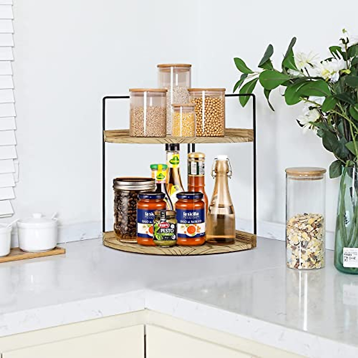 2-Tier Bathroom Counter Organizer, Bathroom Corner Storage Shelf, Bathroom Trays for Counter Vanity Organizer, Cosmetic Holder Perfume Makeup Standing Rack, Bathroom Sink Organizer Kitchen Spice Rack