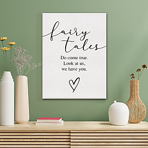OEWD Nursery Fairy Tales Do Come True Canvas Wall Art Poster Print, Baby Girl Painting Ready to Hang Newborn Baby Kids Nursery Room Playroom Decor Gift (11.5" x 15")