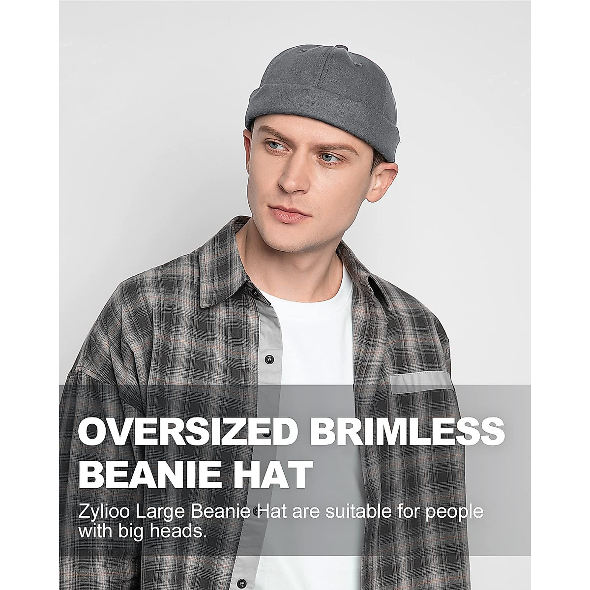 Zylioo XXL Oversize Watch Cap,Casual Harbour Hats for Big Heads,Roll-up Skull Caps,Large Adjustable Docker Hat Khaki