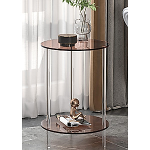 Smitten.Life Acrylic Round Side Table for Small Spaces, 15.7" L x 15.7" W x 22.3" H, Small Nightstand/Bedside/End Table for Living Room, Bedroom, 2-Tier, Dark Yellow