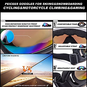 Peicees Pack of 5 Ski Goggles for Women Men Kids Snow Sports Motorcycle Snowboard Goggles