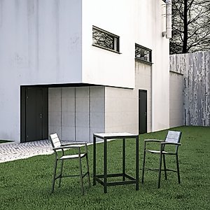 Modway Maine Aluminum 3-Piece Outdoor Patio Dining Bistro Pub Set with 28" Bar Table and Two Bar Stools in Brown Gray
