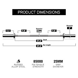 RitFit Olympic Barbell 4FT, 2-inch Weightlifting Bar for Strength Training and Home Gym