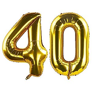 40 Inch Gold 40th Birthday Number Balloons 40 Foil Mylar Balloon for Anniversary Party Decoration
