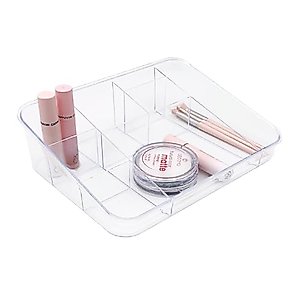 SUNFICON Makeup Tray Organizer Cosmetic Display Case Office Stationery Storage Holder Countertop Storage Unit Makeup Box for Bathroom Drawers,Vanities Office Desk,Washable Crystal Clear Acrylic