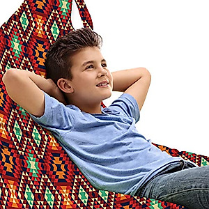 Lunarable Tribal Lounger Chair Bag, Colorful Folk Mosaic Ornament with Traditional Native Culture Influences, High Capacity Storage with Handle Container, Lounger Size, Multicolor