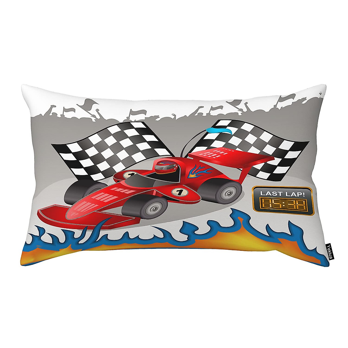 Yekiua Racing Car Pillow Sham Flames Race Car Finish Line Flags Rectangular Pillow Cover Cushion Cover for Bed Couch Sofa King Size 20 X 36 Inches
