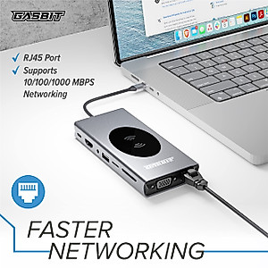Docking Station USB-C Dual Monitor 15 in 1 for MacBook Pro/Air/Dell/Lenovo/HP. with Wireless Phone Charger. Dongle to 4K HDMI. VGA, SD/Micro SD Card Reader. Ethernet. 1 USB-C-PD. Audio Jack.