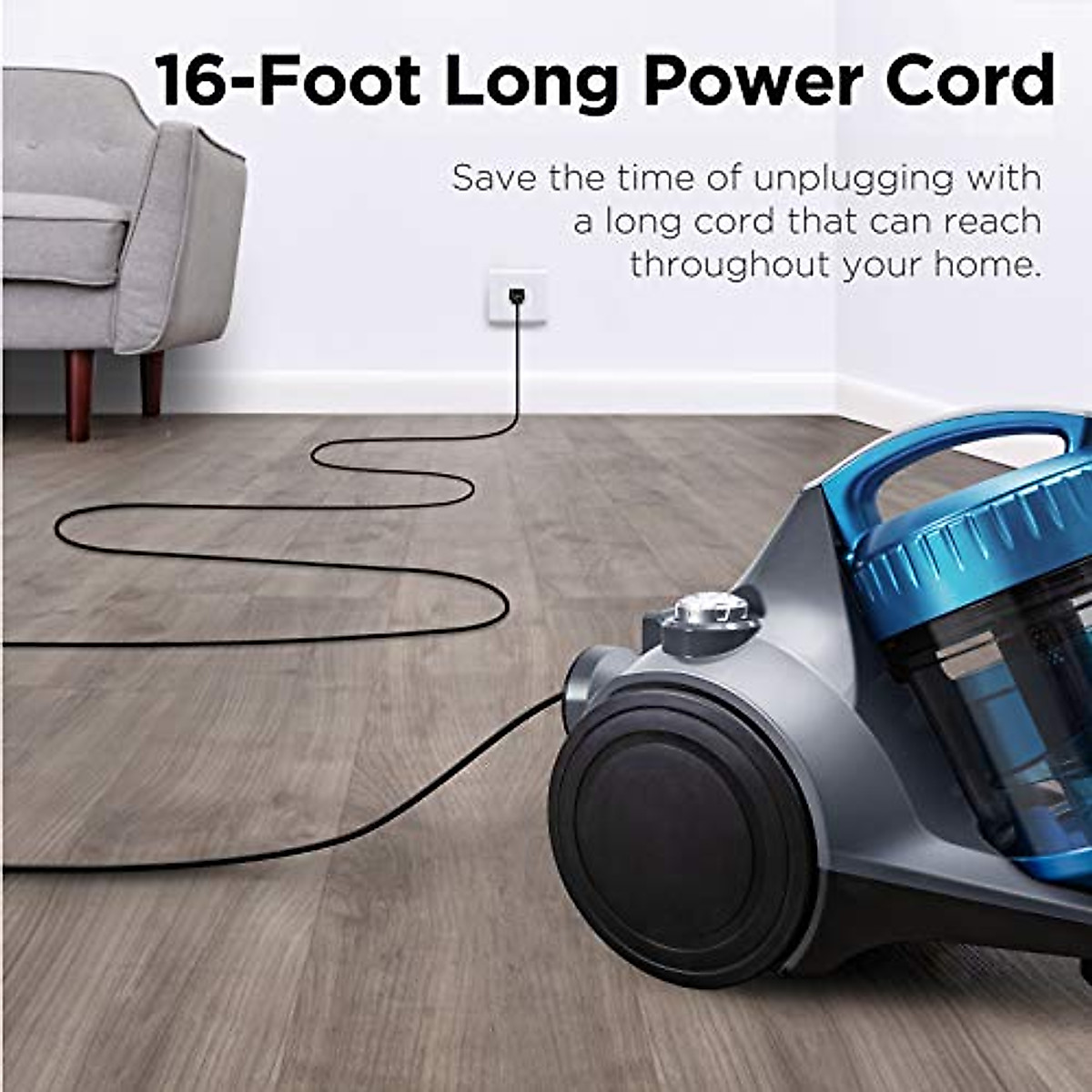 eureka WhirlWind Bagless Canister Vacuum Cleaner, Lightweight Vac for Carpets and Hard Floors, Blue