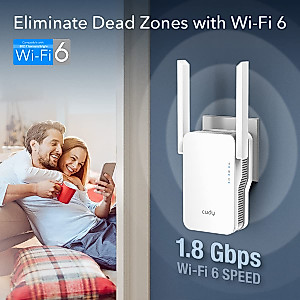 Cudy New AX1800 Mesh WiFi 6 Extender Internet Booster, WiFi 6 Range Extender Covers up to 2000 sq.ft and 30 Devices, Dual Band Repeater up to 1.8Gbps Speed, AP Mode, Gigabit Port, RE1800