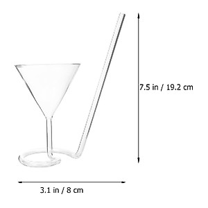 Angoily 3PCS Clear Cocktail Glasses Spiral Shaped, Cocktail Wine Glass Set of 3 Unique Spiral Martini Glasses with Straw Goblet Cups Glassware for KTV Home Bar Club Restaurant, Hawaiian Party