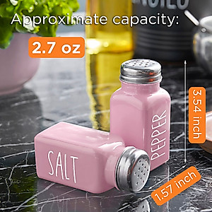 Pink Salt and Pepper Shakers Set - Pink Kitchen Decor and Accessories for Home Restaurants Wedding - Glass Salt and Pepper Set for Cooking Table, RV, BBQ, Easy to Clean & Refill
