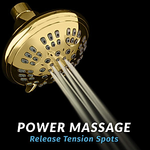 ShowerMaxx, Luxury Spa: ImperialShine Gold Shower Head, 4.5 inch 6 Spray Adjustable High Pressure Showerhead with 360 Degree Tilt, Experience Comfort and Elegance (Polished Brass/ImperialShine Gold)