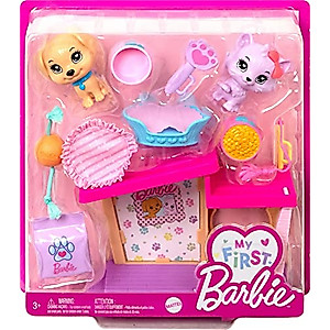 Barbie My First Barbie Accessories, Story Starter Pet Care Pack with Dog House, Puppy & Cat, Toys & Gifts for Little Kids, 13.5-inch Scale