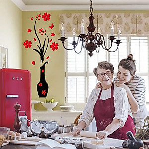 Kitchen Wall Decor Stickers Kitchen Quotes this Kitchen is Seasoned with Love Red Heart Butterfly Wall Sticker Removable Wall Decals Vase Wall Art Sticker for Dinning Room Kitchen Restaurants Home