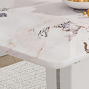 YWUFUART 63" Modern Marble Table,Rectangular Dining Table for 6,Imitation Marble Grain Dinner Table for Kitchen,Dining Room,White