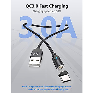 A.S Magnetic Charging Cable, Magnetic Type C Cable Fast Charging Data Sync Magnetic Cable Magnetic Phone Charger for Micro USB, USB C, i-Product Smartphones(3.3ft/3.3ft/6.6ft/6.6ft,Black)