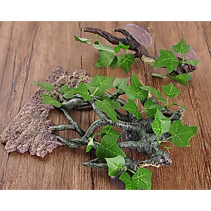IBWell Resin Reptile Corner Branch Terrarium Plant Decoration with Suction Cup for Amphibian Lizard Snake Climbing Ornament