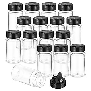 PATIKIL 2.7oz Plastic Spice Jars with Shaker Lids, 16 Pcs Refillable Empty Seasoning Containers Bottle with Black Cap for Storing Spice Salt Herbs Seasoning Powders Condiment, Clear