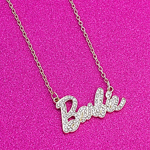 Barbie Crystal Script Logo Necklace (Gold)